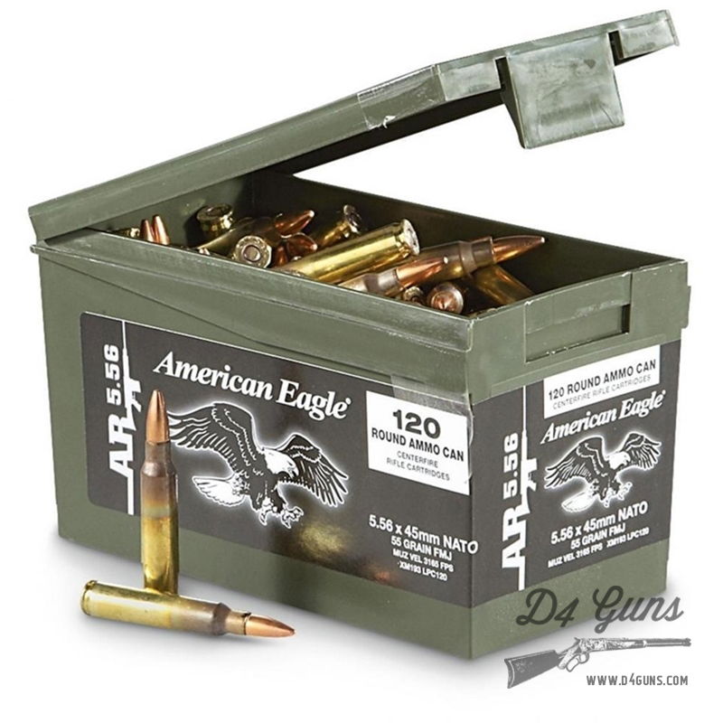 American Eagle 5.56 NATO 55gr FMJ 120 Rnds XM193 Mini-Ammo Can ...