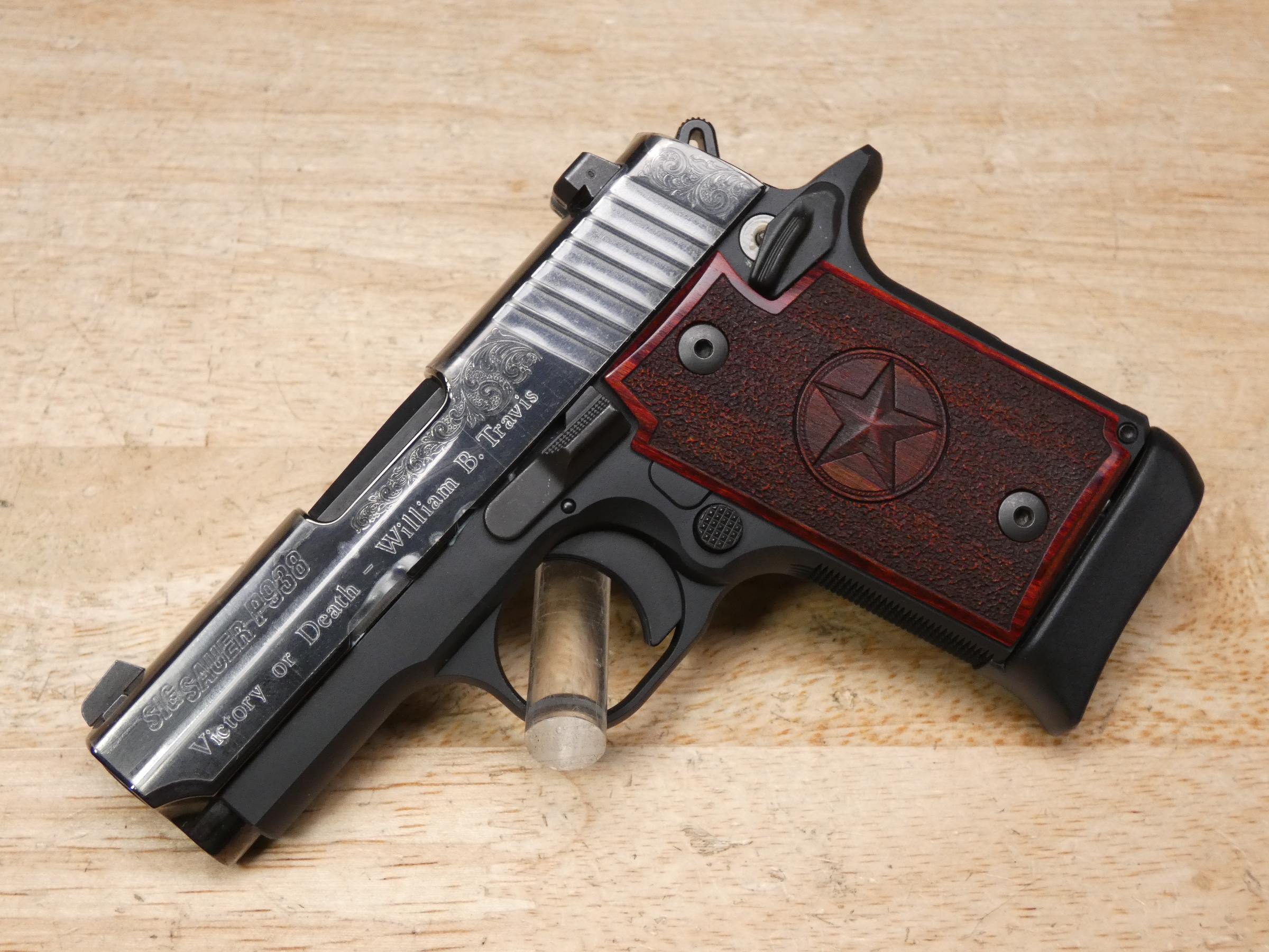 Sig Sauer P938 Texas Silver Engraved - 9mm - XLNT LIKE NEW - 938 Nitron - C - Semi Auto Pistols ...